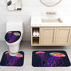 DuoBaorom 4 Pieces Set Jellyfish Shower Curtain Set Abstract Ocean Marine Animal Picture on Non-Slip Rugs Toilet Lid Cover Bath Mat and Bathroom Curtain with 12 Hooks 72x72inch
