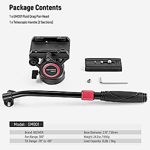 NEEWER Video Tripod Fluid Head with Quick Release Plate Compatible with Manfrotto, Telescopic Handle & Panorama Scaled Base (⌀55mm), Max Load 13.2lb/6kg, Heavy Duty for DSLR Video Cameras, GM001
