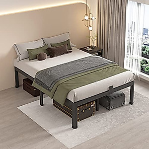 MAF 18 Inch Queen Bed Frames with Round Corner Legs Mattress Slide Stopper No Box Spring Needed Heavy Duty Metal Platform Bed Frame Under-Bed Storage Space, 3000 LBS Steel Slats Support