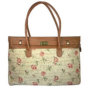 BANBERRY DESIGNS Pink Rose Tapestry Tote Bag With Brass Buckles 15