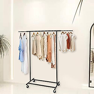 Fishat Freestanding Heavy Duty Metal Clothing Garment Rack Hanging Clothes on Lockable Wheels Mobile for Coats Dresses, Dorm Bedroom Home Balcony, Rolling Organizer Simple Standard Rod Portable, Black