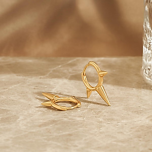 VACRONA Gold Spike Earrings Huggie Earrings for Women 14k Gold Plated Small Huggie Hoop Earrings Simple Lightweight Hoops Gift for Women