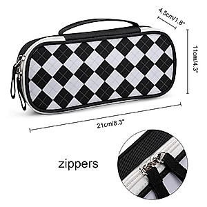 Black and White Plaid Printed Pencil Case Bag Stationery Pouch with Handle Portable Makeup Bag Desk Organizer
