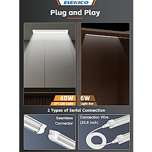 ELEKICO 4 Pack 2ft Led Shop Lights, 6000k 40w 5600lm 24 Inch Led Light Fixture Power Cord Wth on/Off Switch, Linkable 2ft Led Shop Light for Small Garage Ceiling Storage Area Workbench Basement Attic