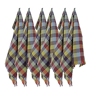 PÜSKÜL - Kitchen Towels Set of 6, 100% Turkish Cotton Soft Absorbent Quick Dry Dish Cloths, Buffalo Plaid Tea Towels with Fringe (26 X 18 Inches, Multi Color Tropical)
