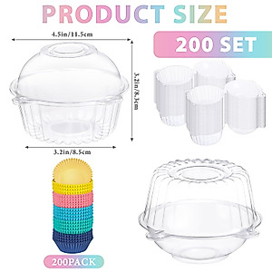 Amyhill 200 Set Cupcake Holders Individual with Cupcake Liners Including 200 Disposable Clear Plastic Cupcake Containers with Dome Lid and 300 Paper Cupcake Wrappers for Baking Muffin, Cat Style