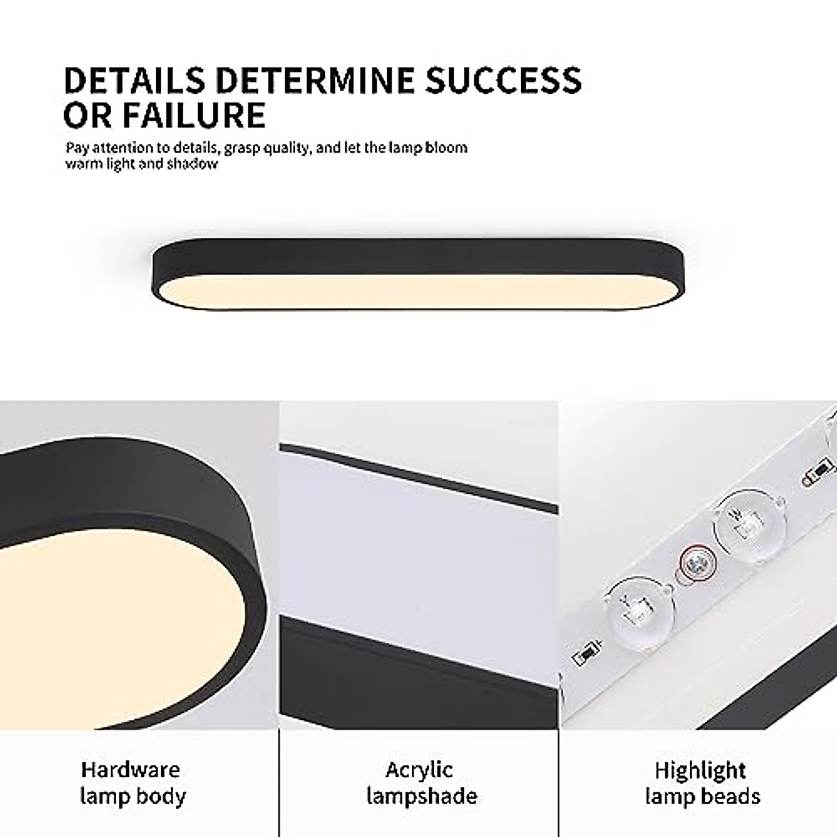 Becailyer Dimmable LED Ceiling Light, Modern Linear Black Flush Mount Ceiling Light, Metal Ceiling Chandelier Lighting Fixture for Living Room Bedroom Dining Room Office Hallway Aisle (60W/23.6in L)