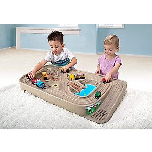 Simplay3 Portable Carry and Go Kids Race Track Toy Car Train Table, 2-sided No Assembly for Children 3 4 5 6 7 Years Old Boys Girls, Made in USA
