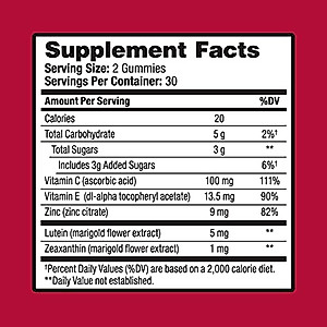 Ocuvite Vitamin & Mineral Supplement for Eye Health Adult Gummies, Contains Lutein & Zeaxanthin, Bausch, 60 Count