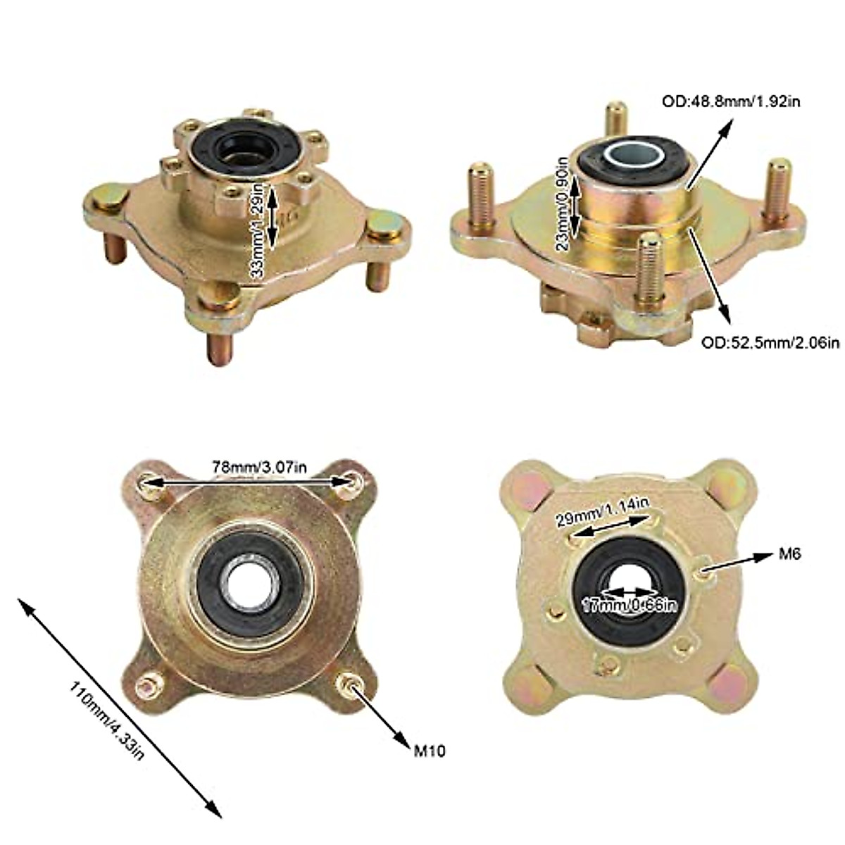 ATV Wheel Rim Hub, 4 Stud Brake Wheel Rim Hub Front Disc Steel Alloy Wheel Rim Hub for Go Kart ATV 4 Wheeler