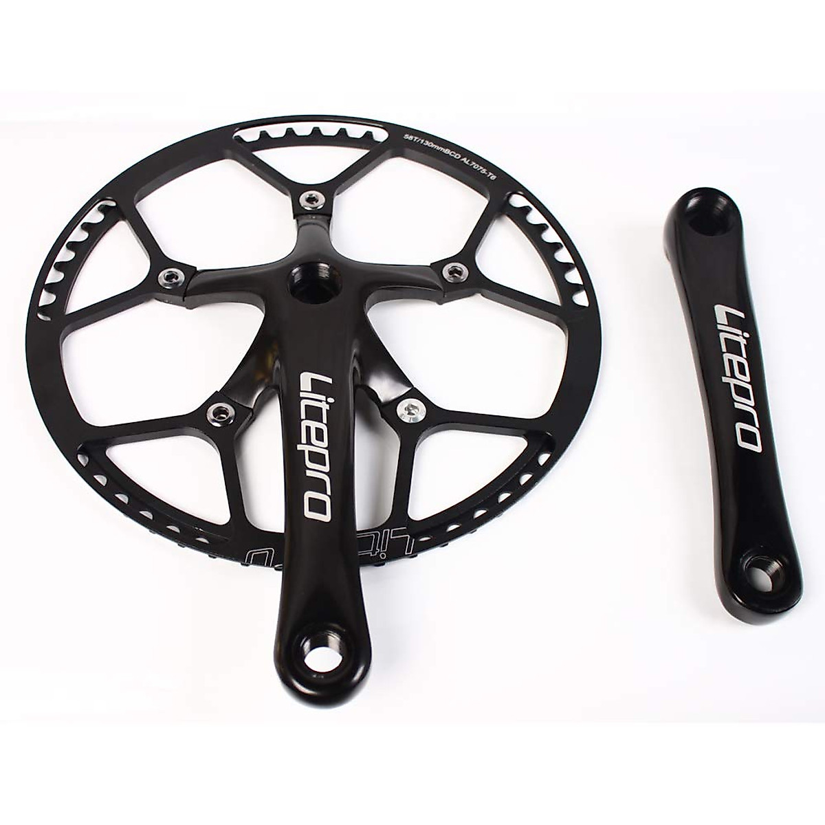 Folding Bike 130 BCD Crank, Round Single Speed Chainring 45T 47T 53T 56T 58T, Bicycle Black Aluminium Alloy Ultralight Sprocket Crankset, Fit 14'' 16'' 20'' Folding Bike