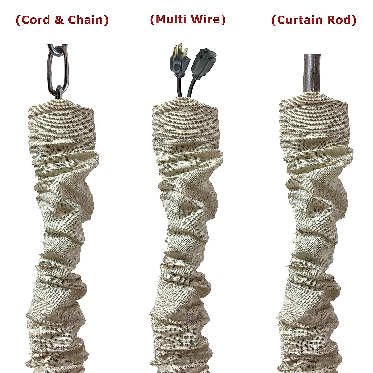 Royal Designs, Inc. CC-1-LB Beige Cord & Chain Cover 4' Linen Fabric Touch Fastener, Linen Beige
