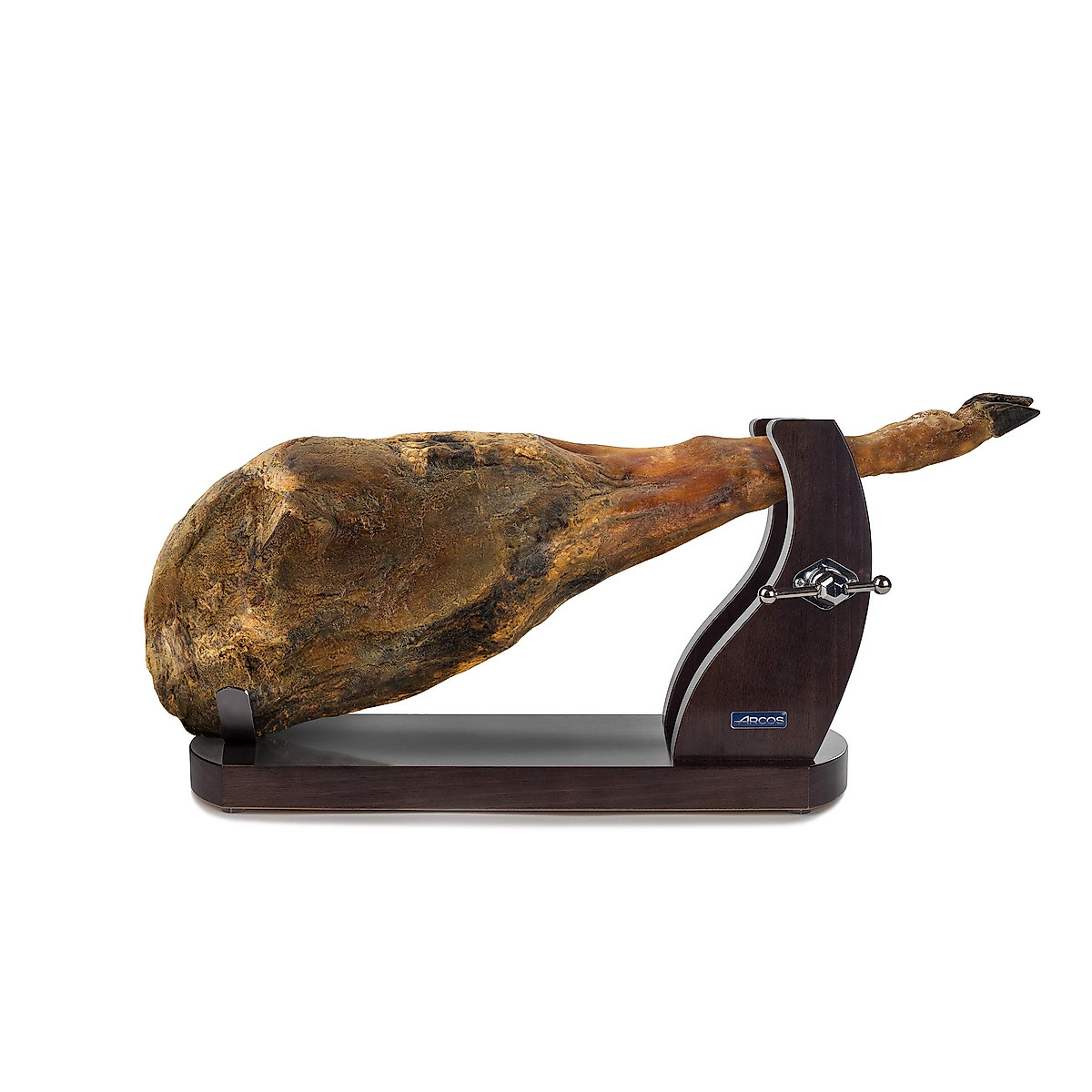 ARCOS - Professional Ham Stand. Elegant Lacquered Pine Wood Ham Holder with Metal Hardware. Premium Prosciutto Carving Stand. 20"x11"x7" - Mahogany Color