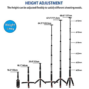 Koolehaoda Camera Aluminum Monopod with Metal Tripod Base.6 Sections 18-69inch Adjustable, Leg Diameter Φ28mm,up to 13lbs - Black