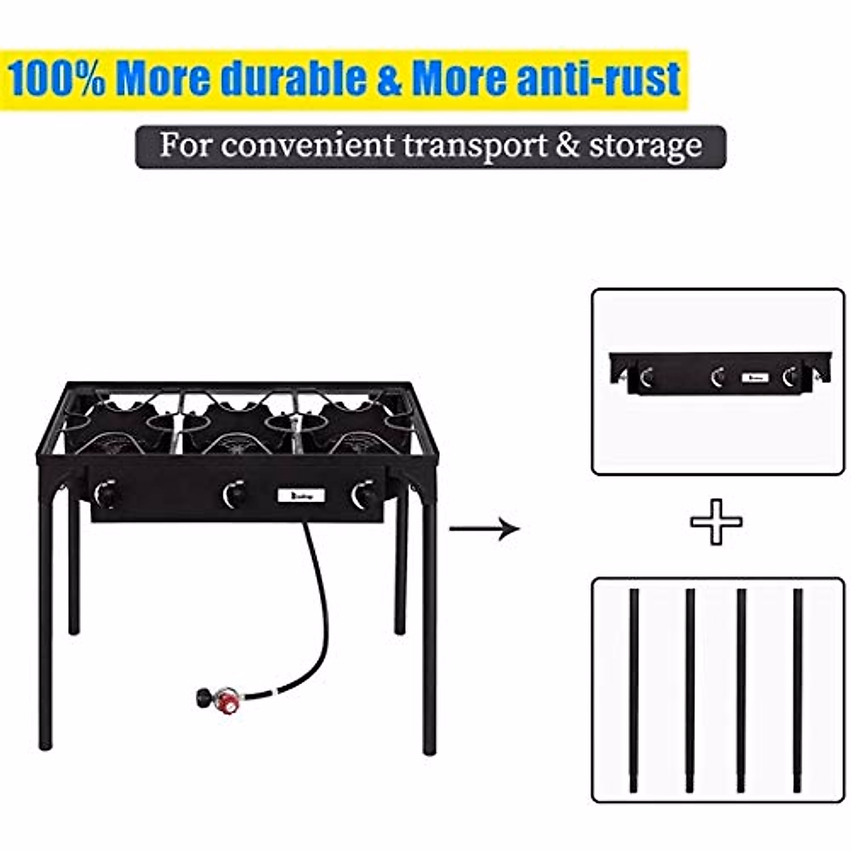 TYNAWYNW New version & Stronger Outdoor Camp Stove, Portable Burner Propane Stove with Metal Legs & Stand, propane burner for Outdoor Cooking, Safer High Pressure Propane Gas Cooker (Three Burner)