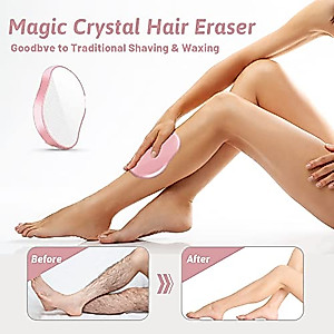 Crystal Hair Eraser, Magic Hair Eraser for Women and Men, Crystal Hair Remover Painless Exfoliation, Hair Removal Tool for Arms Legs and Back, Portable Mild Hair Remover, Reusable & Washable（Pink）