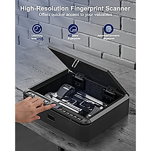 BILLCONCH Gun Safe for Pistols - Biometric Gun Safe 4 Ways Quick Access with Fingerprint/Full-digital Keypad/Key/APP Lock Handgun Safe for Nightstand Bedside Home