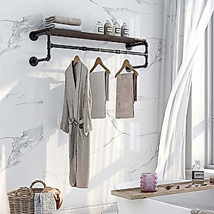 Wall Mounted Clothes Rail with Shelf, 36.2” Garment Rack Wall Hanger, Space-Saving Industrial Pipe Clothes Bar Rack, for Laundry Room and Closet Storage