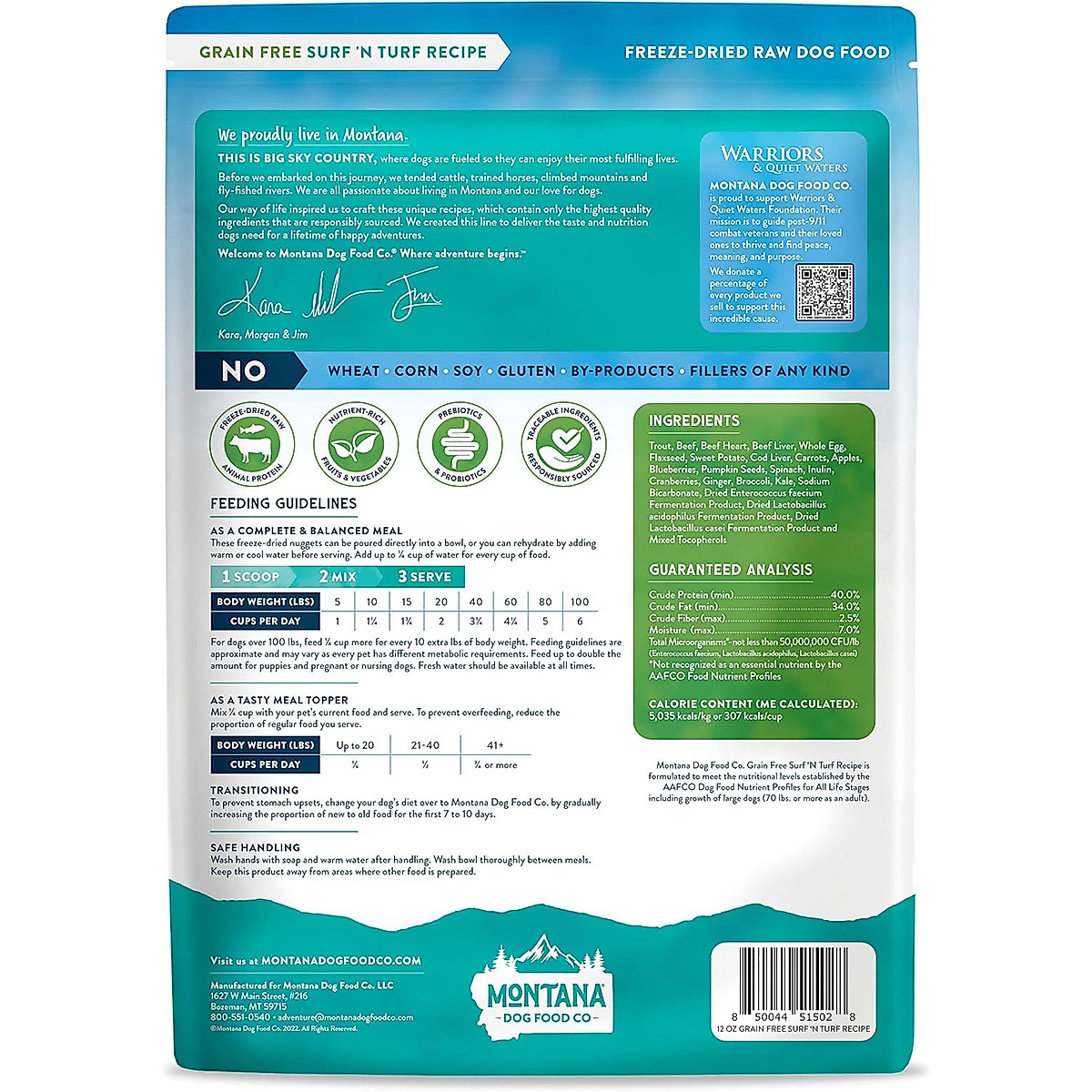 MONTANA DOG FOOD CO. Surf 'n Turf Freeze-Dried Raw Dog Food Topper – Grain-Free, High Protein Meal Enhancer with 100% All-Natural Wild-Caught Fish & Grass-Fed Beef – Premium USA-Made, 12 oz