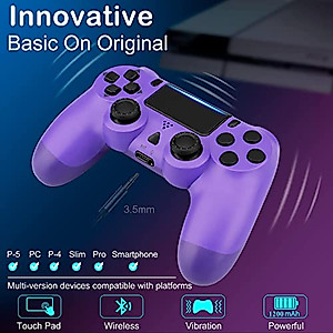 YU33 2 Pack Remote for PS4 Controller, Wireless Gamepad Work for Playstation 4 Controllers, Game Control for PS4 Controller Pro with Joystick, Pa4 Controller for PS4/Silm/PC Purple & Pink
