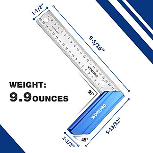 WORKPRO 8 Inch Try Square with Aluminum Handle - Woodworking Square Precision for Professional Carpentry Use & Premium Stainless Steel Ruler