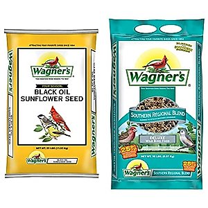 Wagner's 76027 Black Oil Sunflower Wild Bird Food, 25-Pound Bag & 62012 Southern Regional Blend Wild Bird Food, 20-Pound Bag
