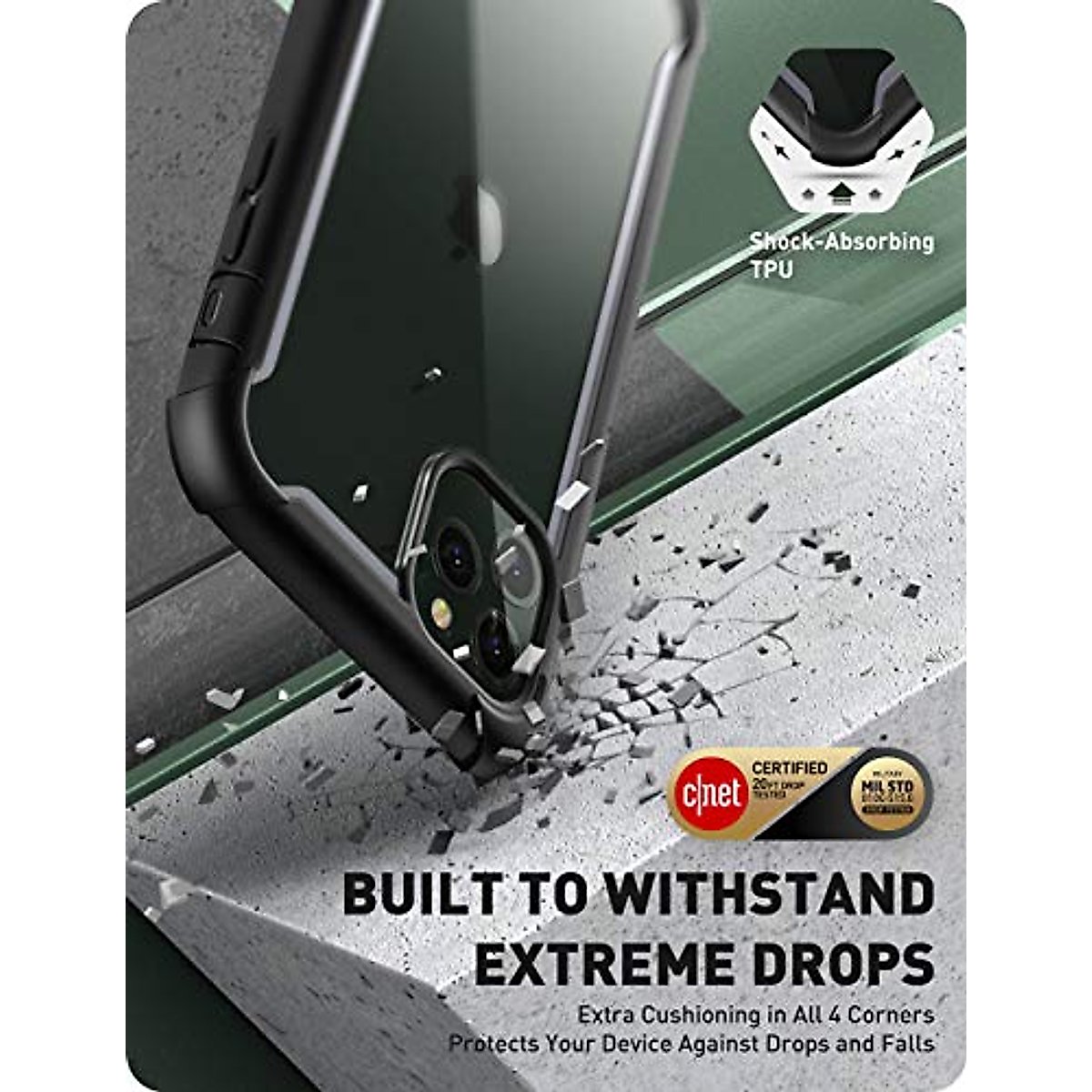 i-Blason Ares Case for iPhone 11 Pro Max 2019 Release, Dual Layer Rugged Clear Bumper Case with Built-in Screen Protector (Black)