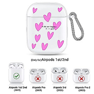 Case for Airpod Case 2nd Generation,Airpod Case 1st Generation,Pink Heart Cute Airpods Case,Kawaii Airpod Case Cute Cover with Keychain (Pink Heart 1st/2nd Case)