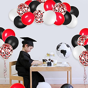 JOYYPOP 80Pcs Red White and Black Latex Balloons with Confetti Balloons for Graduation Poker Card Party Decorations,Casino Party,Race Car Party,Red and White Graduation Decorations
