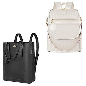 Backpack Purse for Women, Soft Vegan Leather Travel Backpack with USB Charging Port, Quilted Laptop Backpack for Women, Convertible Soft Leather Backpack Purses Fashion Water Resistant Shoulder Bag