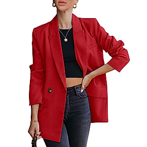 luvamia Women Casual Long Sleeve Lapel Oversized Work Blazer Boyfriend Jacket True Red Blazer for Women Plus Size Blazer Womens Casual Blazer Size X-Large Fits Size 16 / Size 18