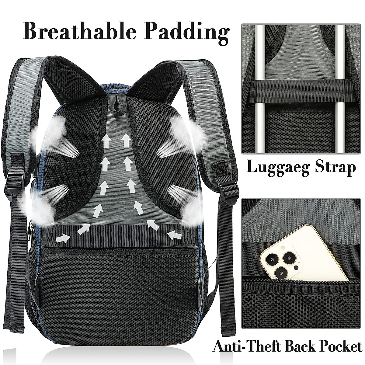 Travel Laptop Backpack for Men, College Backpacks,Water Resistant Back Pack with USB Charging Port, Business Anti Theft Durable Computer Bag Gifts Fits 15.6 IN Laptops, Black