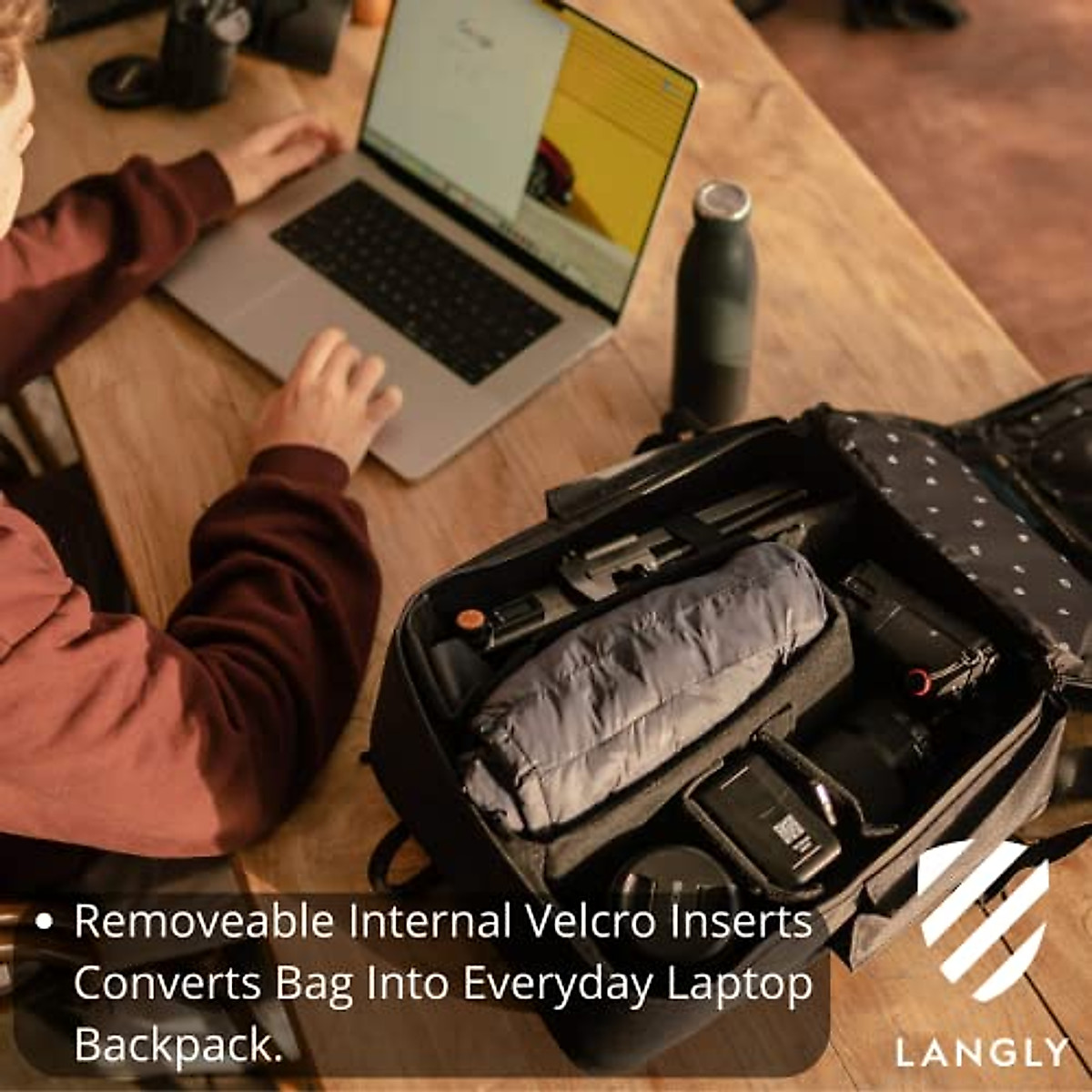 Langly Sierra Camera Backpack: A Modern & Travel-friendly Photography Backpack Compatible With Both 18in Laptop & any Camera Type 24L (Black)