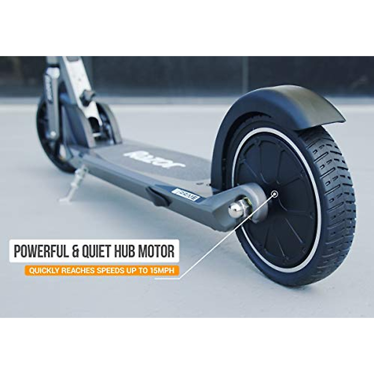 Razor E Prime Adult Electric Scooter - Up to 15 mph, 8" Airless Flat-free Tires, Rear Wheel Drive, 250W Brushless Hub Motor, Lightweight Aluminum Frame, Anti-Rattle System, Foldable