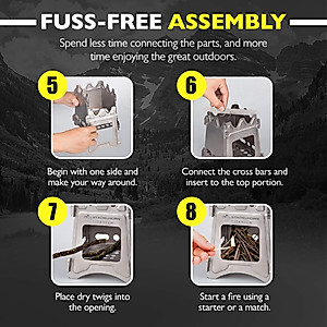 STADELHORN Titanium Minimalist Wood Stove Ultralight 100% Pure Titanium Portable & Foldable for Camping, Backpacking, Hiking, and Bushcraft Survival. Stronger and Lighter vs Steel, weighs only 7.3 oz.