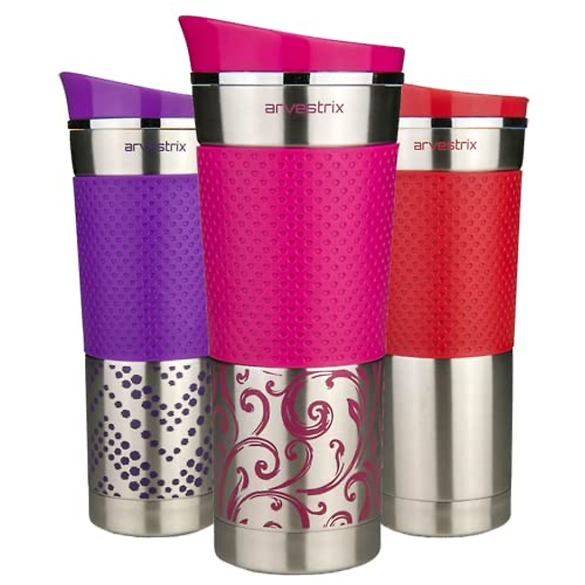 Arvestrix Travel Mug, Stainless Steel Thermal Mug, Vacuum Flask, Double Walled and Leakproof Tumbler, Coffee Mug for Hot and Cold Drinks with BPA Free Easy Clean Lid for Men and Women 16Oz (Pink)