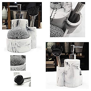 Heylian Marble Soap Dispenser with Sponge Holder and Brush Holder for Kitchen Sink Bathroom Countertop
