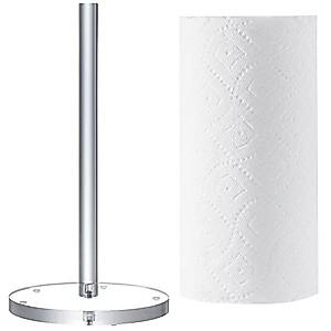 MyGift Modern Clear Premium Acrylic Standing Paper Towel Roll Upright Holder, Minimalist Transparent Countertop Disposable Kitchen Towels Dispenser Stand