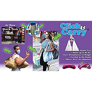 Click & Carry Grocery Bag Carrier, 1 Pack, Fuchsia - As seen on Shark Tank, Soft Cushion Grip, Hands Free Grocery Bag Carrier, Plastic Bag Holder, Haul Sports Gear, Click and Carry with Ease
