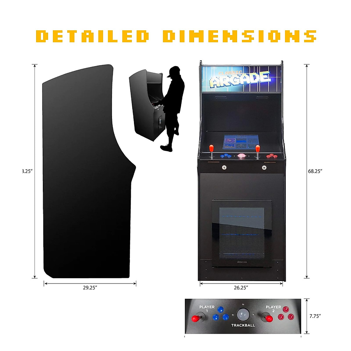 Creative Outdoor Distributor Full Size Stand-Up Commercial Grade Arcade Machine-2 Player, 60 Games, 22 LCD Screen, 2 Sanwa Joysticks, Trackball, Built-in Fridge, 2 Stools Included