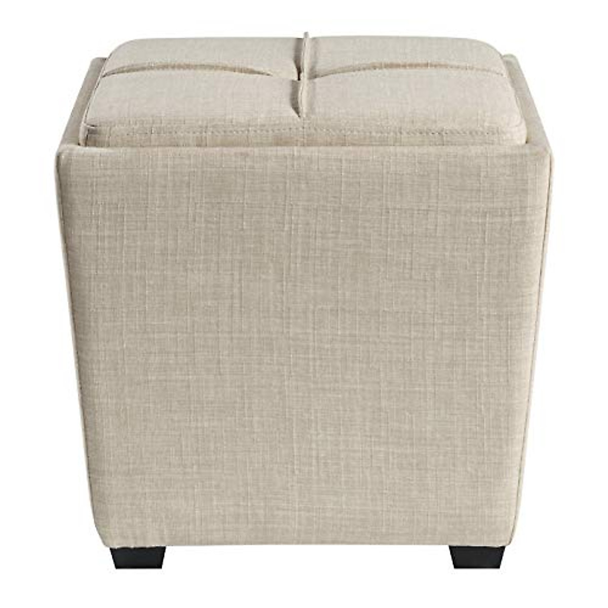OSP Home Furnishings Ave Six Rockford Square Storage Ottoman with Padded Upholstery and Hidden Serving Tray, Cream Fabric