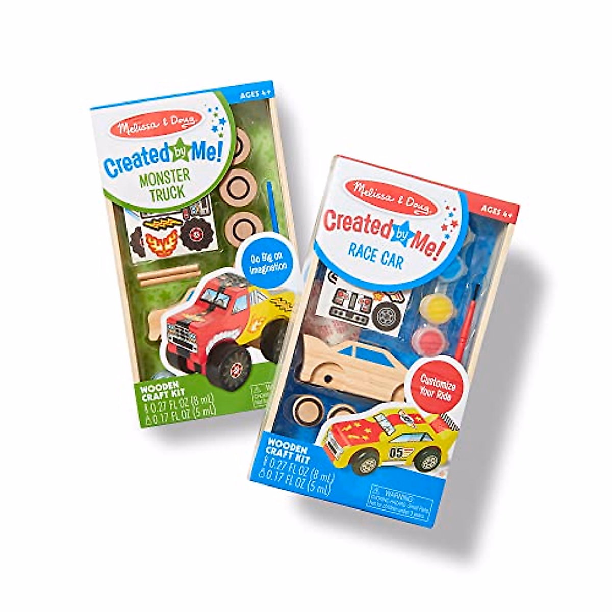 Melissa & Doug Decorate-Your-Own Wooden Craft Kits Set - Race Car and Monster Truck