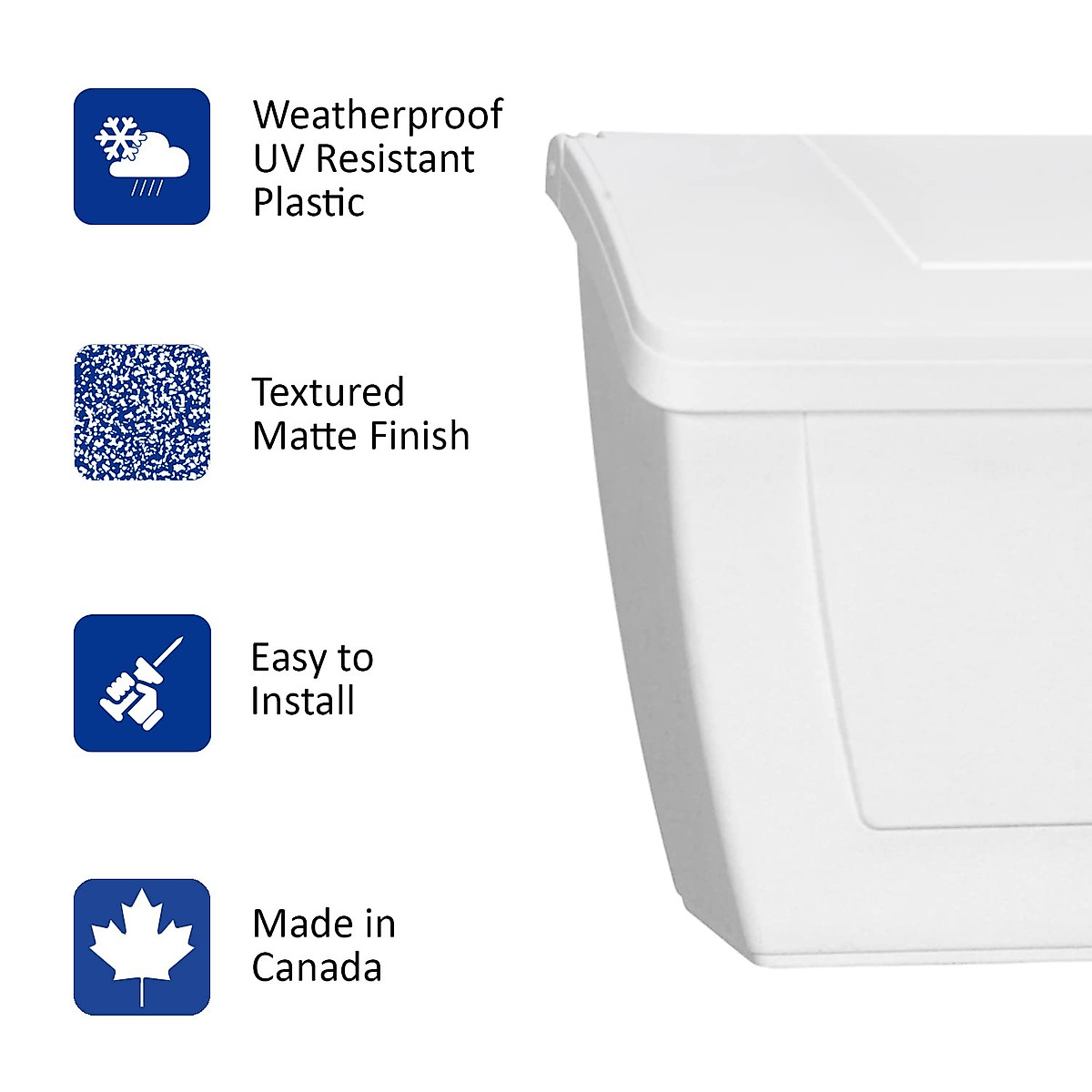 Small Plastic Mailbox for Outside Porch, Easy to Install Wall Mount, Lightweight, Heavy Duty, Rustproof, Maintenance-Free Horizontal Mail Box for House - Made in Canada - 15.5” x 4” x 6.25” (White)