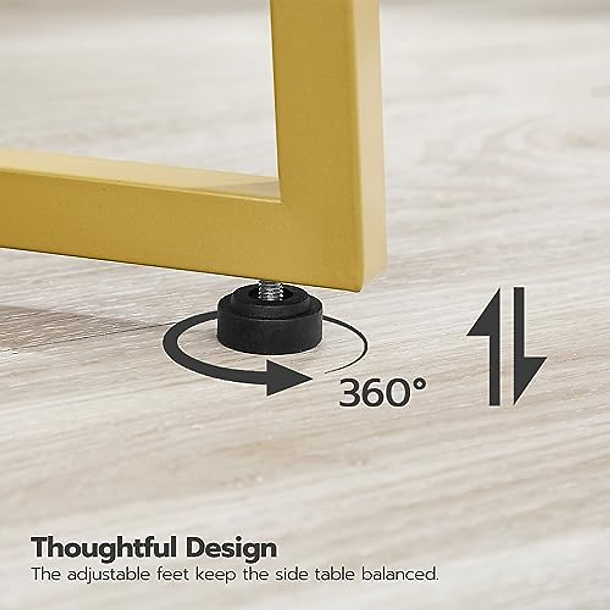 HOOBRO Round Side Table, Round Accent End Table with Sturdy X-Shaped Metal Frame, 15.7" Round Nightstand, for Living Room, Bedroom, Balcony, Office, Gold and Marble DM95BZ01