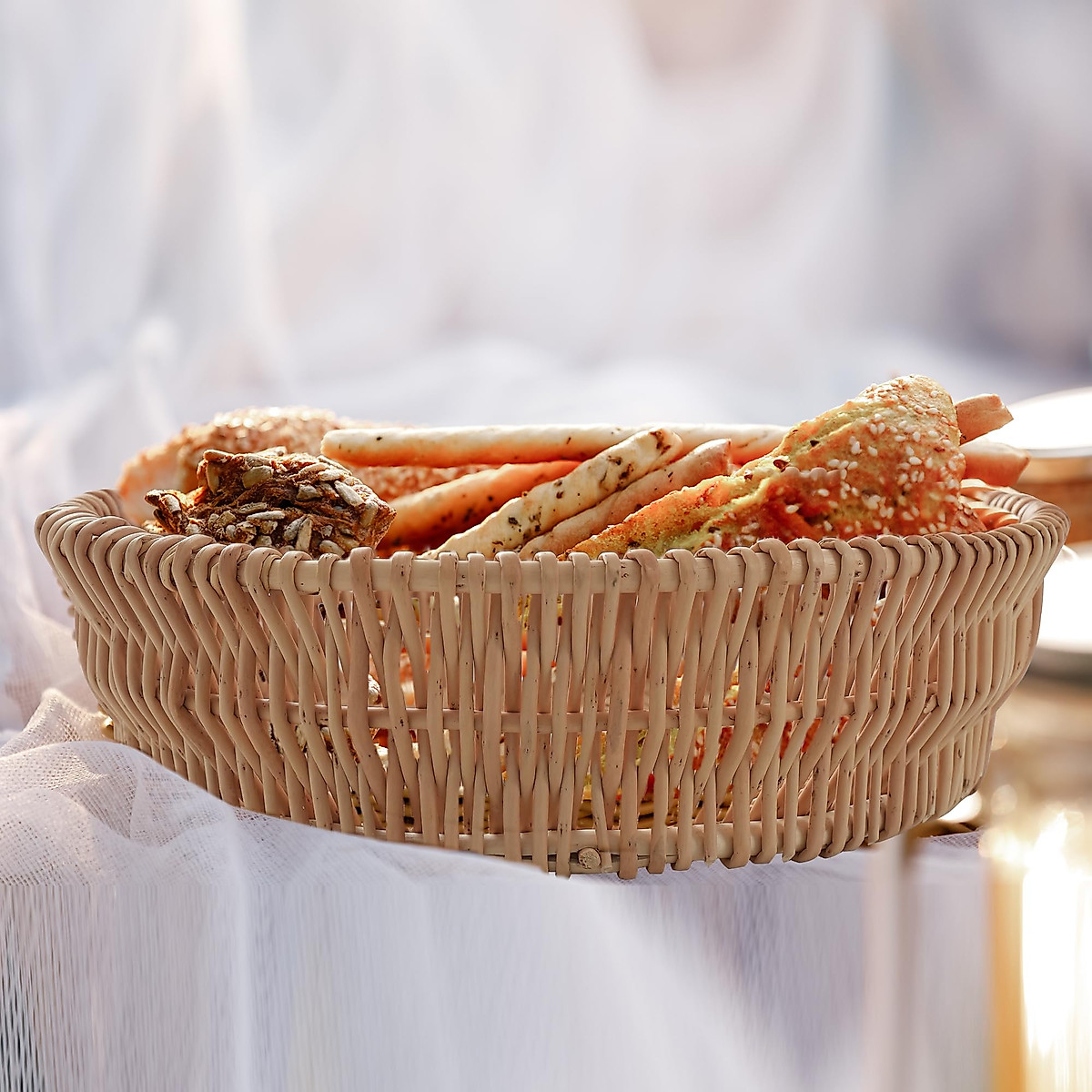 LONGERO Handcrafted Storage Basket, Wicker Round Bowl, Handwoven Shelf Basket, Natural Willow, 1 Pack, Large Size-Top Inner Ø ca 12.5''