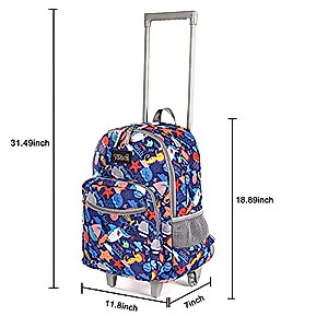 Tilami Rolling Backpack 18 inch Double Handle Wheeled Laptop Boys Girls Travel School Children Luggage Toddler Trip, Shark