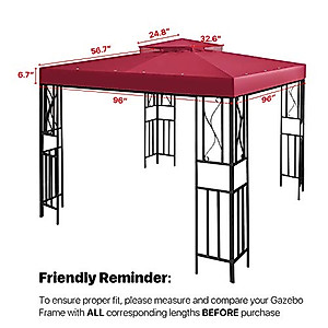 Flexzion 8x8 Gazebo Canopy Replacement Top Waterproof Cover - Outdoor Gazebo Canopy Cover - Double Tier UV30 Cover for Canopies, Garden, Patio, Yard Tent (Red)