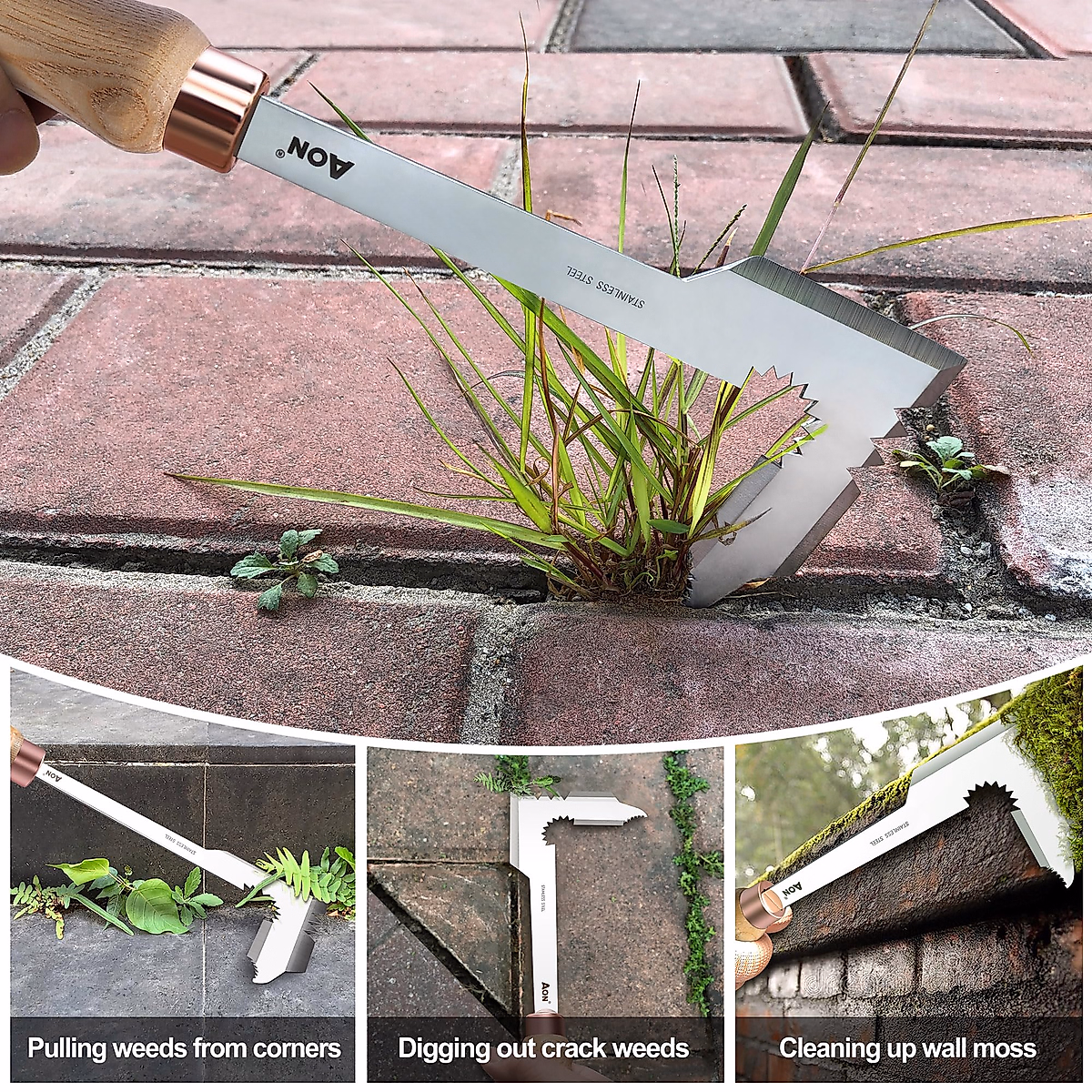 AON 2Pack Hand Crack Weeder Puller Tool Set - Made with Heat Treated Steel and Ash Wood Ergonomic Handles, Weeding Tools Ideal for Gardens and Patio Lawns to Effectively Pull Out Weeds & Their Roots.