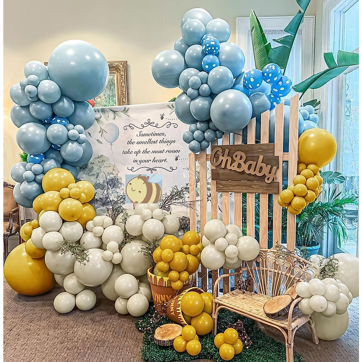 Blue Yellow Balloon Garland Double Stuffed Latex White Sand Balloons Dusty Blue Yellow White Balloon Arch Kit for Baby Shower Wedding Birthday Gender Reveal Party Decorations