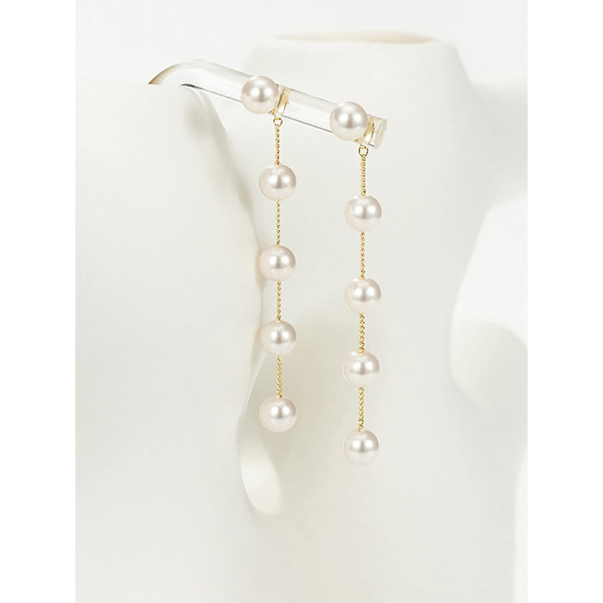 Voaino Long Pearl Earrings for Women 14K Gold Plated Pearl Dangle Earrings Hypoallergenic Elegant Wedding Pearl Tassel Earrings for Bridal (gold long pearl)